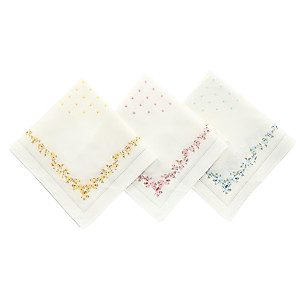 Selini Women's Floral Printed Bundle Cotton Handkerchief Set (Pack of 3), White