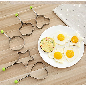 5Pcs Stainless Steel Egg Ring Molds for Cooking - Heart, Flower, Star Egg Round Ring Set Kitchen Breakfast Kit Egg Heart Shaped Pancake Mold for Kitchen Cooking Breakfasts Tools