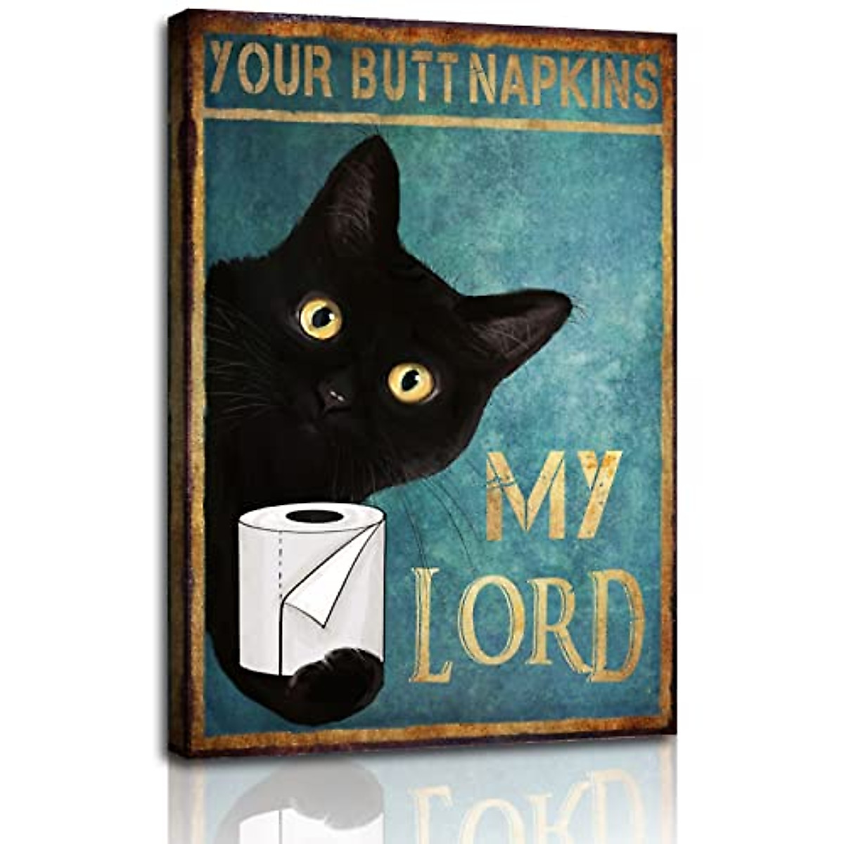 Floral Art Abstract Motivational Bathroom Wall Art - Modern Black Cat Animal Canvas Print Home Decor (8x12inch, Black-Cat)