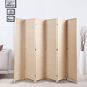 JAXPETY 6 Panel Room Divider 6ft Tall Folding Privacy Screen Freestanding Rustic and Natural Bamboo Room Partition for Home Office, Natural Color