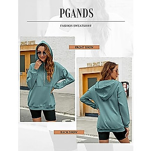 PGANDS Women's Hoodies Half Zip Fleece Sweatshirts Long Sleeve Lined Collar Zipper Loose Casual Hooded Pullover Tops Teal