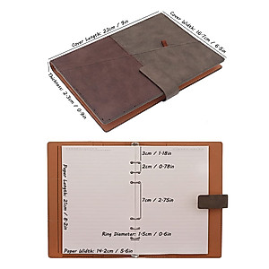 HXRTANGS A5 Loose-Leaf Notebook, Refillable 6-Ring Binder Journal Organizer with 80 Sheets Lined Paper + Planner Stickers + Subject Dividers + Index Tabs + Zip Bag + Stencil + Bookmark Ruler, Brown