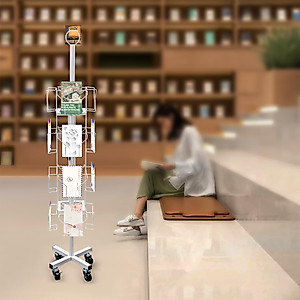 HuaShuani Gift Shop Card Display Rack, 16 Pockets Greeting Card Rack with 4 Universal Wheels for Gift Cards, Postcards, Stickers, Brochures, Metal Material, 360° Spinning, Free Standing