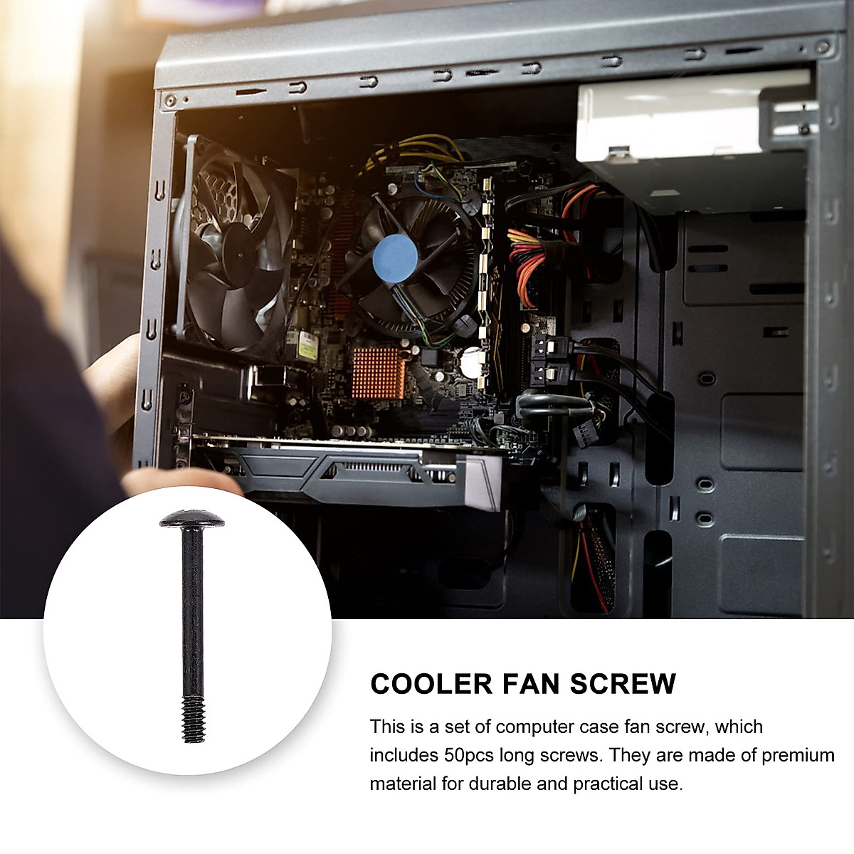 Radiator Screws, 50pcs Computer Case PC Fan Screws Black, Round Head Tapping Screw Long Screws 30mm