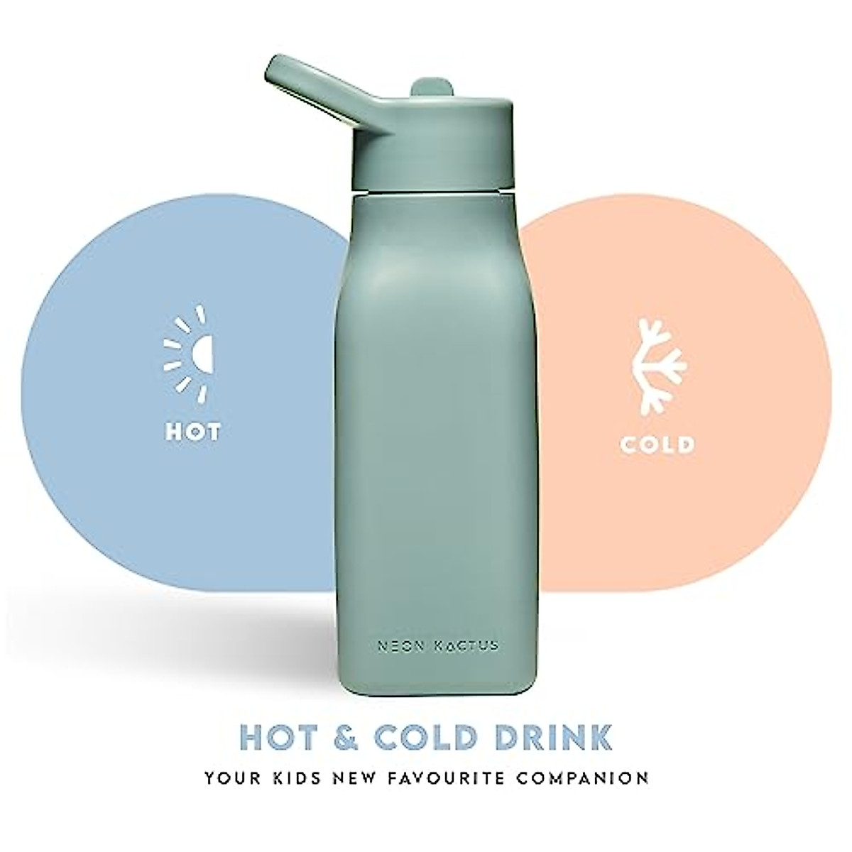 Neon Kactus Silicone Kids Bottle | Kids Water Bottle with Straw and Carry Handle for School, Travel, Sports | Drinking Bottle for Girls and Boys | BPA-Free, Dishwasher-Safe | Happy Camper, 340ml