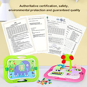 TAKIHON Button Art Toys,Mosaic Puzzles for Kids,Mushroom Peg Puzzle Board,DIY 3D Puzzle,Fine Motor and Preschool Educational,Creative Toys for Toddlers,Boys,Girls(Red)