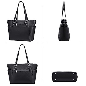 Over Earth Women Leather Handbags Genuine Leather Tote Shoulder Bag with Multi Pockets(O105E UG Black)