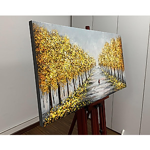 Yotree Paintings - 24x48 Inch 3D Wall Art on Canvas Golden Avenue Abstract Painting Wood Inside Framed Hanging Fall Wall Decoration Ready to Hang