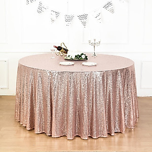 Tableclothsfactory 132" Wholesale Premium Table Cover Sparkly Sequin Round Tablecloth for Wedding Banquet Party Home Decor - Rose Gold