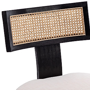 Wahson Set of 4 Cane Back Farmhouse Kitchen & Dining Room Chairs, Retro Linen Upholstered Dining Chair with Black Hardwood Legs, Beige