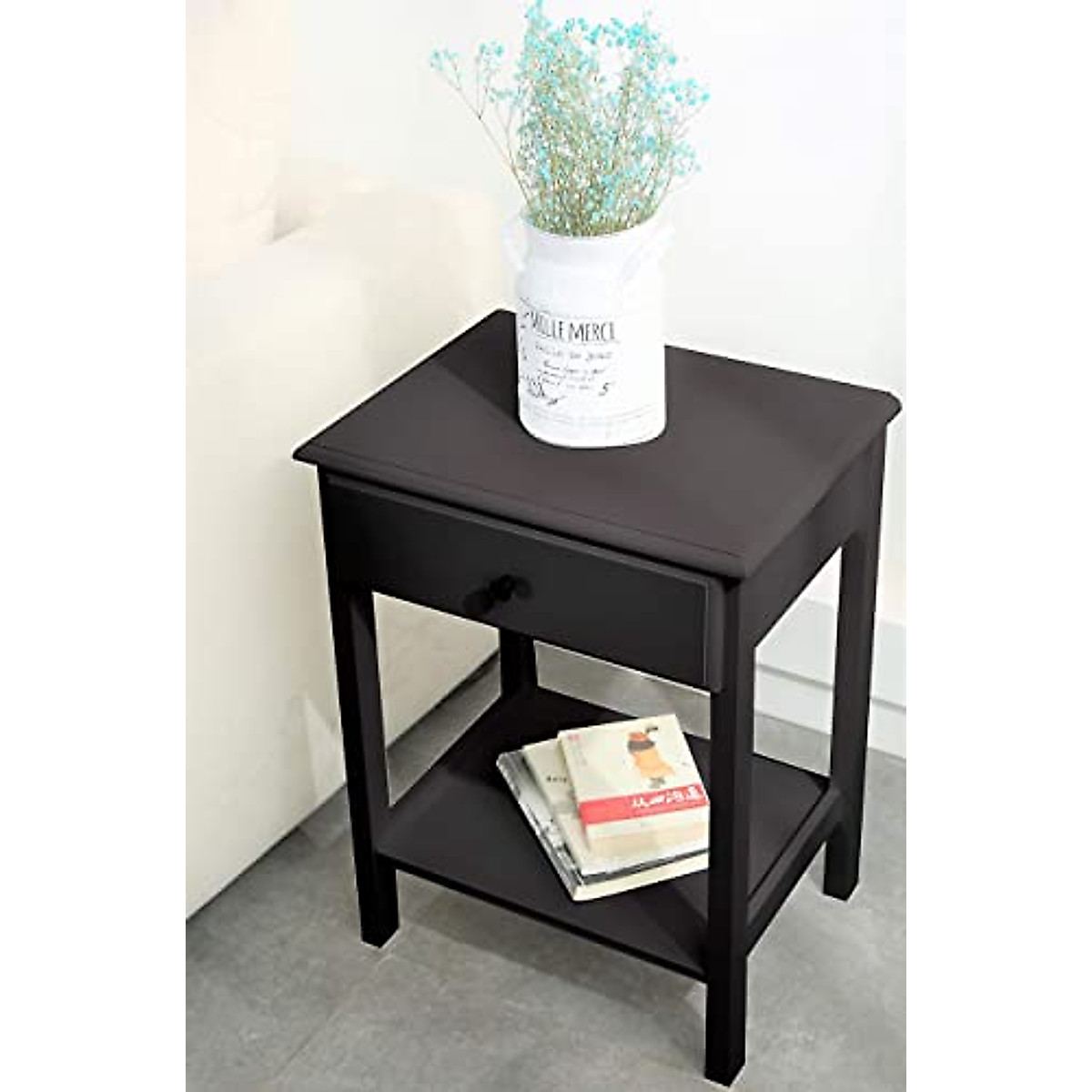 Etnicart - Dark Brown Nighstand 1 Tier Bedside End Table MDF Sofa Side Table 1 Drawer Storage Cabinet Living Room Furniture Easy Assembly 18(W)x14(D)×24(H)in side table bedroom Black skinny end table