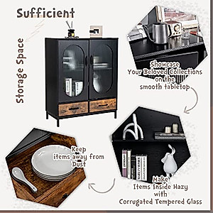 LOKO Buffet Cabinet with Storage, Kitchen Sideboard Cabinet with Tempered Glass Doors and Drawers, Industrial Style Cupboard Credenza Storage Cabinet, 31.5 x 16 x 39.5 inches