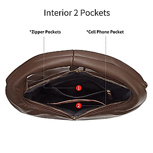 Puffer Hobo Bag, Women Leather Shoulder Bag Handbags Winter Soft Padded Tote Purse, Black