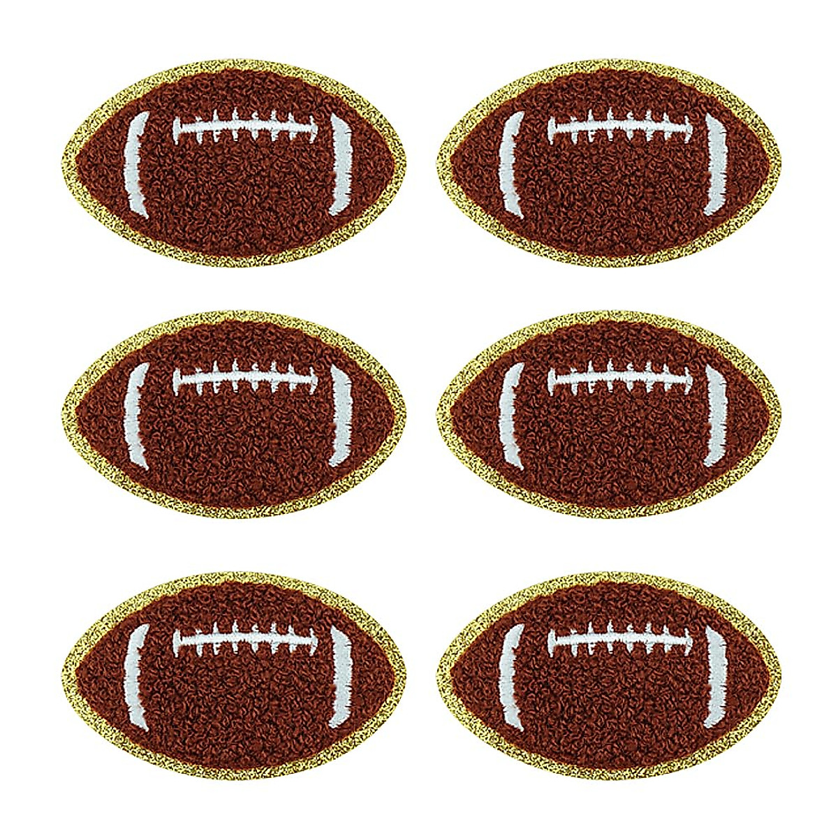 SaktopDeco 6 PCS Football Patch Chenille Football Iron On Patches Gold Edges Football Embroidered Patches for DIY Sew Making Clothes