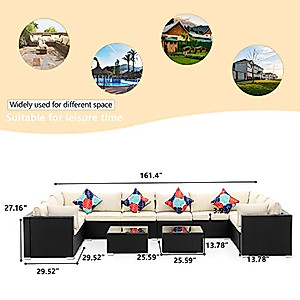 Diophros 12 Pieces Patio Furniture Sets, Outdoor All-Weather Sectional Sofa, Weaving Wicker Rattan Patio Conversation Set with Cushions & Glass Coffee Table for Porch Garden Poolside