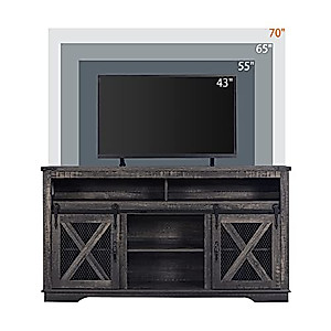 Okvnbjk TV Stand for 65+ Inch TV, Industrial & Farmhouse Entertainment Center with Sliding Barn Door, Rustic TV Console with Storage Shelves, Wood Television Stands for Living Room, Dark Oak