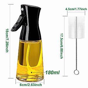 Oil Sprayer for Cooking, 180ml Glass Olive Oil Sprayer Bottle with Brush,Thick Glass, Large Range, Strong Spray Force, Olive Oil Spray Bottle for Cooking, Kitchen Gadgets Accessories for Air Fryer