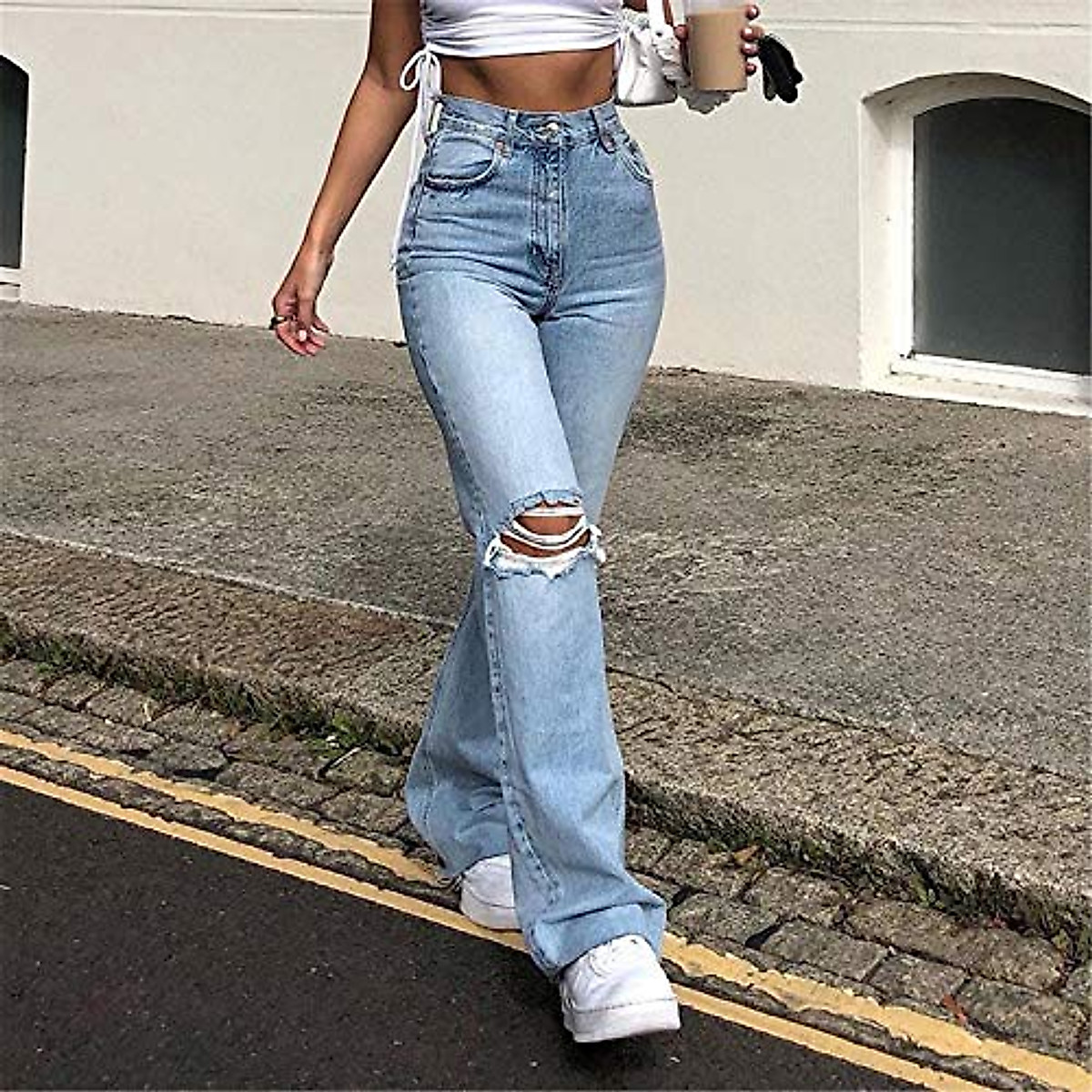 High Waisted Jeans for Women Baggy Fashion Casual Denim Jeans Stretch Distressed Trousers Daily Y2K Jeans for Teen Girls