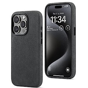 TYXDKJ Alcantara Case for iPhone 15 Pro,Handmade Fully-Wrapped Synthetic Suede Cover, Compatible with MagSafe Wireless Charging(Black)