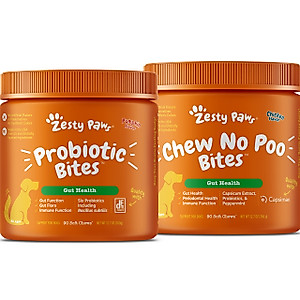 Probiotics for Dogs - Probiotics for Gut Flora, Digestive Health + Chew No Poo Bites - Coprophagia Stool Eating Deterrent for Dogs