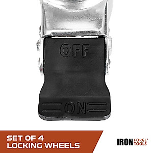 Iron Forge Tools Rolling Storage Rack Caster Wheels Heavy Duty - Set of 4 Locking Castor 3 Inch 530 lb Capacity for Boltless Self Locking Shelving Racks, Nylon and Steel Ball Bearing Wheels