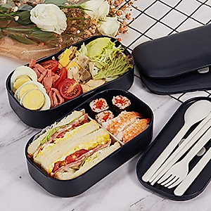 EOIMS Bento Box Adult Lunch Box with Cutlery 2 Compartments 40oz Leak-Proof Japanese Food Storage Containers Microwave and Dishwasher Safe