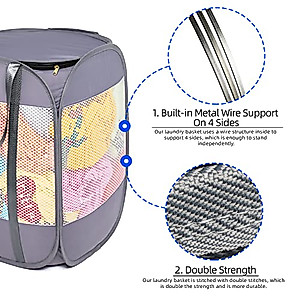 1.5 Loads, Pop-up Laundry Hamper with Extended, Thickened and Reinforced Handles, Tear Proof, Laundry Basket with Zipper Lid, Use YKK Zipper, Honey Comb Mesh, Breathable, 14.9"*14.9"*21.6" (white)