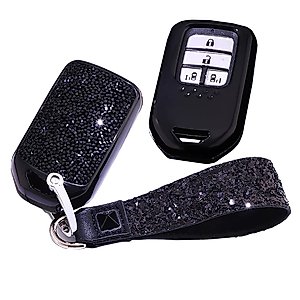 SANRILY 1Pcs Key Fob Cover for Honda Civic Accord CR-V Pilot Keyless Remote Smart Key Shell Case with Bling Key Chains Black