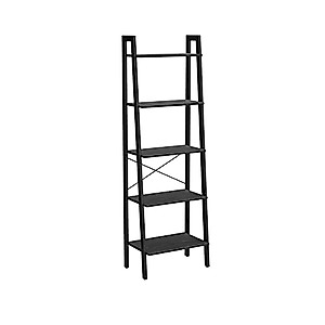 VASAGLE Ladder Shelf, 5-Tier Bookshelf, Storage Rack, Bookcase with Steel Frame, for Living Room Home Office, Kitchen, Bedroom, Industrial Style, Ebony Black + Black
