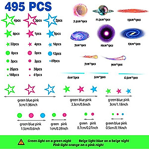 495 Pieces Glow in The Dark Stars and Moons Wall Decals for Ceiling, Removable Glowing Stars and Planets Wall Decal Sticker Glow in The Dark Galaxy Wall Decor for Kids Bedroom Living Room Nursery