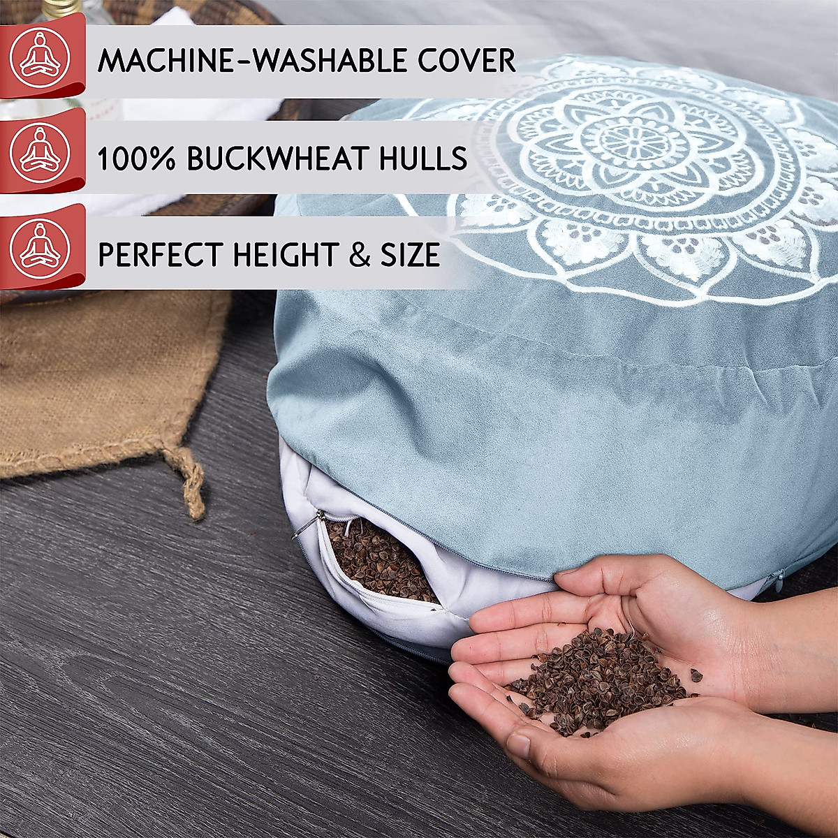 Florensi Yoga & Meditation Bundle | Pale Blue Meditation Cushion & Light Blue Yoga Bolster