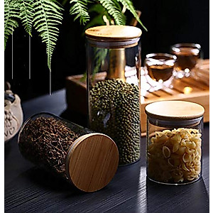 2PCS Empty Thicken Clear Glass Canister Home Kitchen Food Storage Cotainer Jars Pots With Airtight Wood Lids Air Tight Vial Bottles for Coffee Bean Tea Sugar Dry Fruit Nuts Candy (350G)