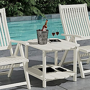 FERFALDER Adirondack Patio Table-2 Tier Outdoor Side Table White Balcony Table for Garden Pool