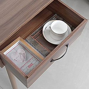 Walnut Mid Century Modern Nightstand, Wood End Table for Living Room, Bed Side Table, Night Stand with Drawer, Sturdy Construction, Easy Assembly