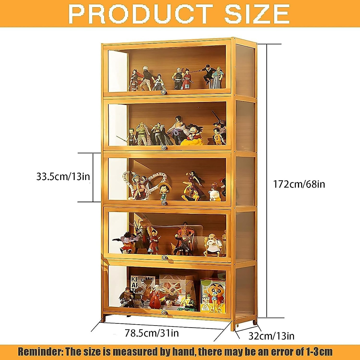 iusyugh 5-Tier Curio Display Cabinet, Storage Shelves with Acrylic Door, Collectibles Toy Organizers Rack & Display Shelf, Display Case for Playroom Bedroom Toddler's Room Kids Bookcase