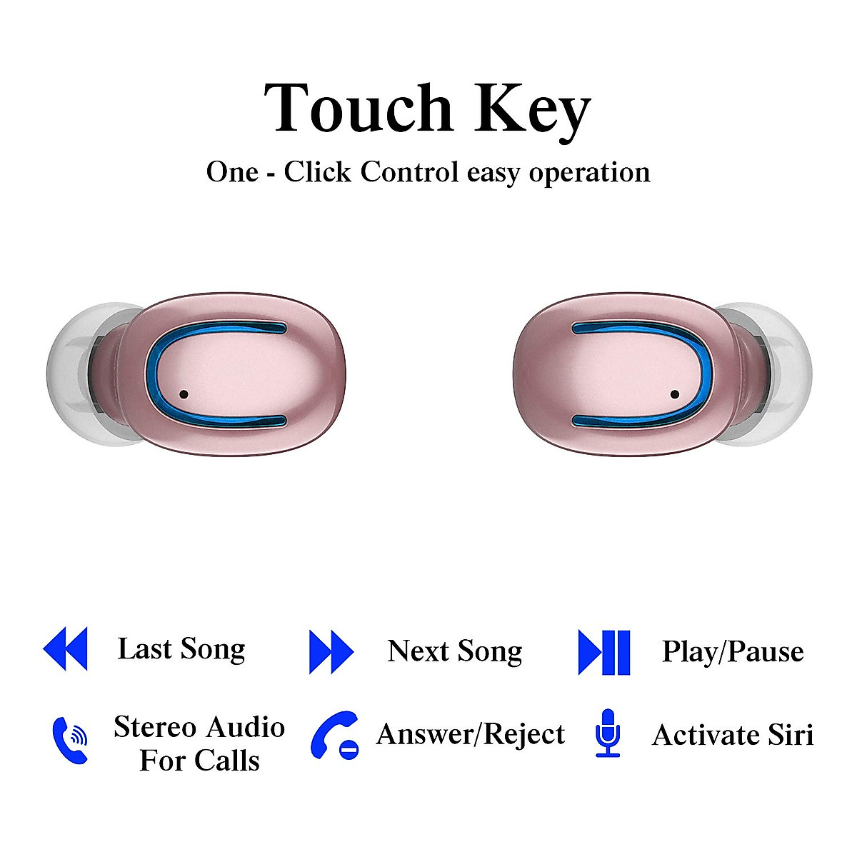 Mini Wireless Earbuds, Bluetooth Earphones in Ear with Wireless Charging Case, IPX7 Waterproof Wireless Mini TWS Mic Hi-Fi Stereo Sport Headphones for iPhone/Samsung/Android(Rose Gold)