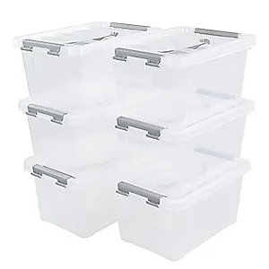 Qskely 6-Pack 6 L Plastic Storage Containers Latch Storage Box with Lids