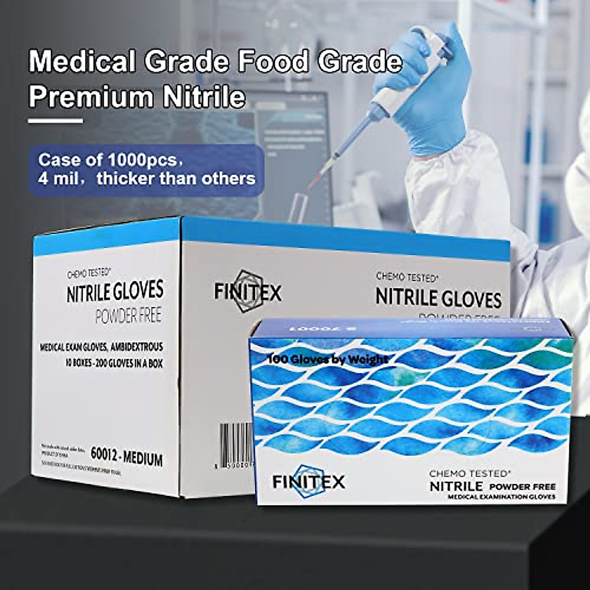 FINITEX Nitrile Disposable Medical Exam Gloves - 4 mil Powder-free Stretch Latex-Free Blue Gloves 1000 PCS For Examination Home Cleaning Food Gloves (1000, Small)