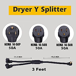 YYCKE Welder 50A Splitter, Industrial Male Plug NEMA 6-50P to (2) 6-50R Female Connectors, NEMA 6-50 Splitter Cord Y Adapter 3 feet