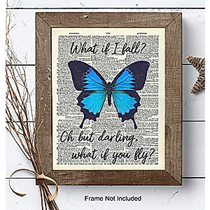 Inspirational Wall Art - Home Decor, Room Decorations for Bedroom, Office, Living Room - Unique Cute Boho Gift for Women, Girls, Teens - Blue Butterfly – 8x10 Self Confidence Picture Poster Sign