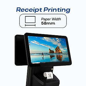 Multzo All in One Point of Sale M9W with 15.6'' Dual Touch Screen. Windows 10 OS and an i3 Processor. Touch Pos with 58mm Thermal Printer for Receipts Wi-fi, 4GB RAM and 64GB ROM. (Black)