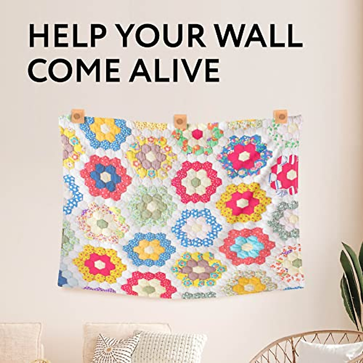 [6 Pack] Quilt Wall Hangers to Showcase Your Work – Extra Wide Strong Grip Tapestry Hangers for Walls – Easy to Install Quilt Hanger Clips with Hardware Included – Stylish Wooden Tapestry Hanger