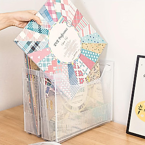 Cobenga 4 Pcs Scrapbook Paper Storage with Wheels, Plastic Portable Scrapbook Storage Bin for 12" x 12" Paper, Portable File Organizer with Built-in Handle, Functional Magazine Holder Paper Rack