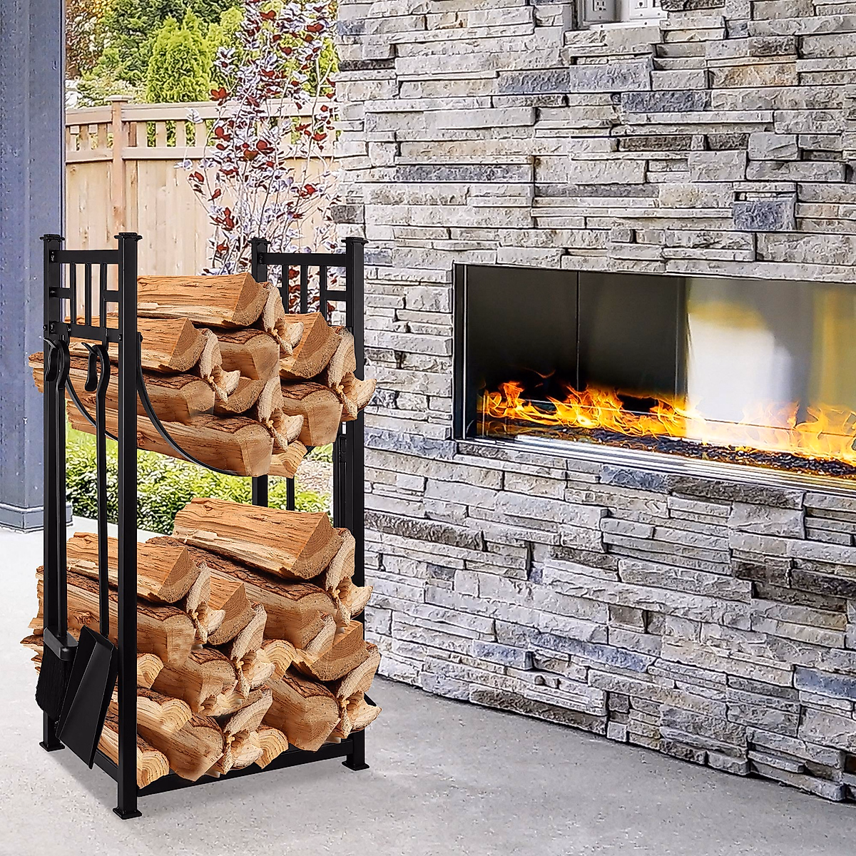 Amagabeli Large Canvas Firewood Carrier Log Tote Bundle 31.6in Large Firewood Rack Fireplace Rack Indoor