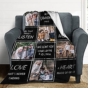 D-Story Customized Gifts for Grandma Custom Blanket with Photo, Personalized Grandma Blankets with Pictures Text, Custom Best Grandma Ever Memorial Throw Blanket, 5 Sizes, Made in USA