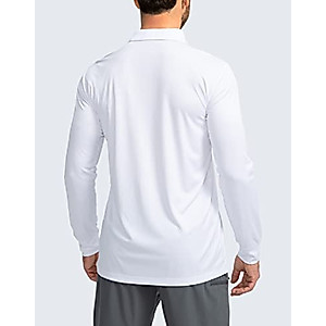 Men's Polo Shirt Long Sleeve Golf Shirts Lightweight UPF 50+ Sun Protection Cool Shirts for Men Work Fishing Outdoor(White, L)