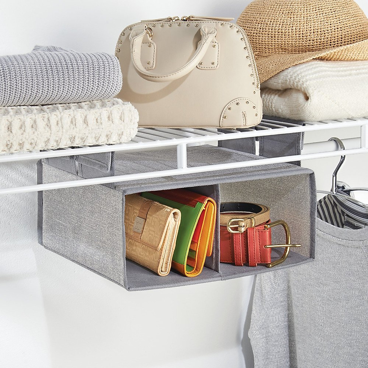 InterDesign Aldo Fabric Hanging Closet Storage Organizer, 2 Compartments
