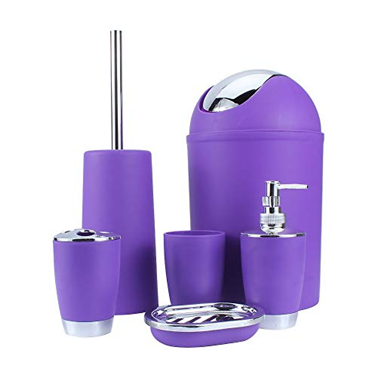 Zerone Bathroom Accessories Sets,6 Piece Bath Toilet Brush Accessories Set Luxury Bath Accessory Gift, Soap Bar Holder,Trash Can,Toilet Brush Set (Purple 6)