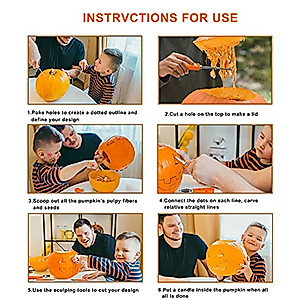 CRMPro 8 Pieces Pumpkin Carving Kit, Stainless Steel Pumpkin Carving Tools with Carrying Case for Kids & Adults Easily Carve Sculpt Halloween Jack-O-Lanterns