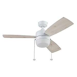 Honeywell Ceiling Fans Barcadero Modern 44 Inch Ceiling Fan with Light, Pull Chain LED Indoor Fan with 3 Blades, White Maple and White Blade Finish Options, Bright White (51475-01)